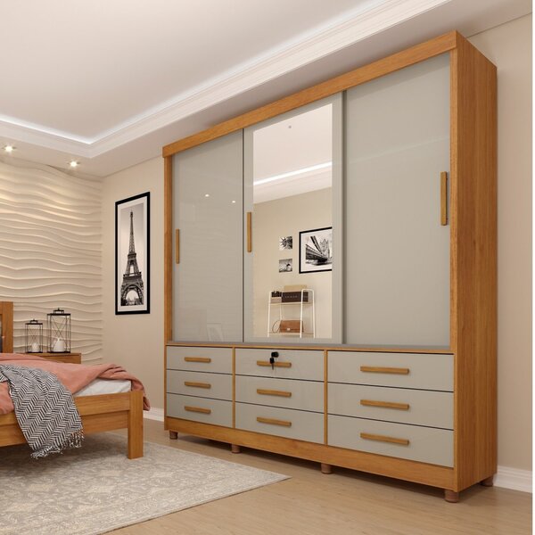 Guarda Roupa Casal 3 Portas 9 Gavetas Chicago Tcil Móveis Cinamomo/off ...