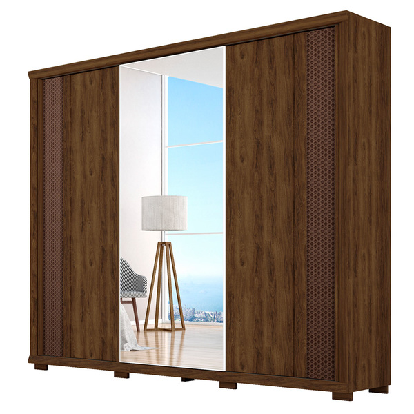 Guarda Roupa Casal 3 Portas De Correr Zeus Jacarandá Madeirado Com ...
