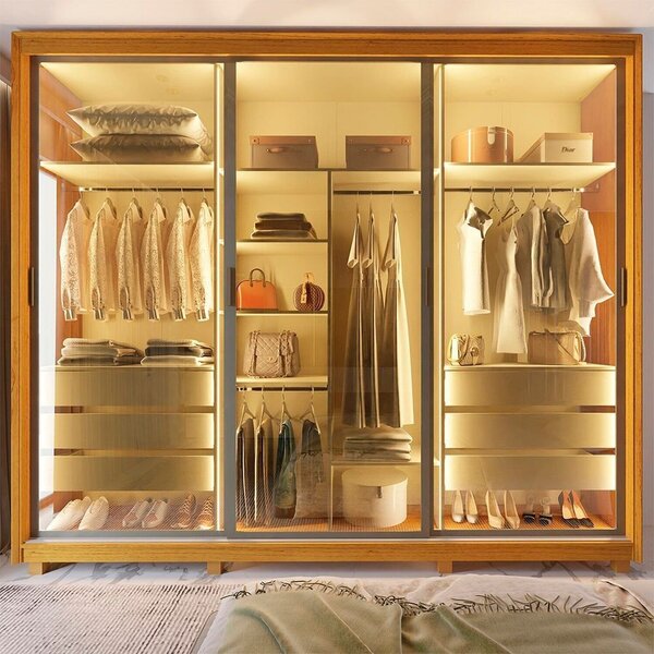 Guarda-roupa Casal 3 Portas Reflecta Com Pés E Led 100% Mdf Platinum ...