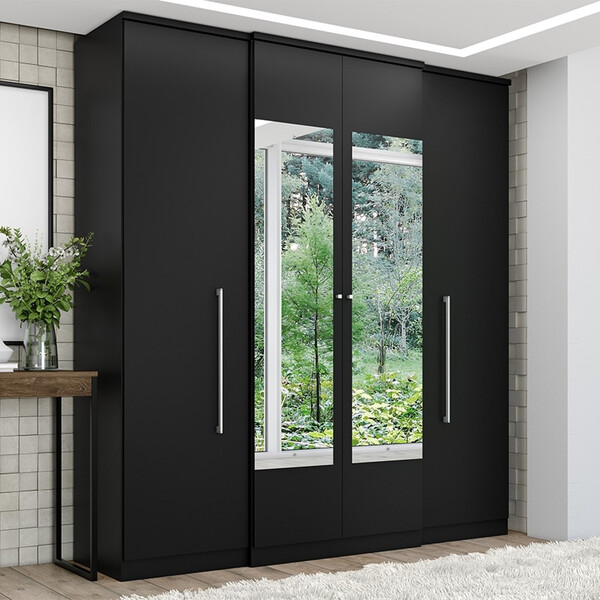 Guarda Roupa Casal 4 Portas Com Espelho Splendore Glass Thb | Leroy Merlin