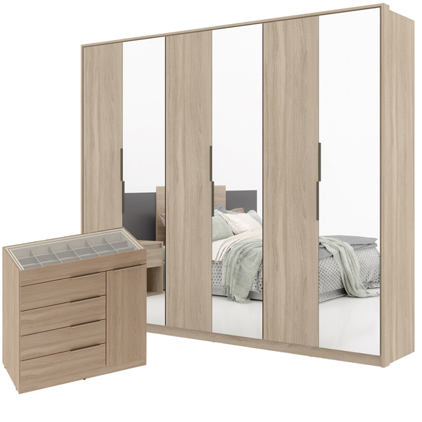 Guarda Roupa Casal 6 Portas 3 Espelhos Atrice E Cômoda Lume 5 Gavetas ...