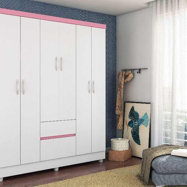 Guarda Roupa Casal Flash Ll 6 Portas 2 Gavetas - Lobo Shopp Branco/rosa ...