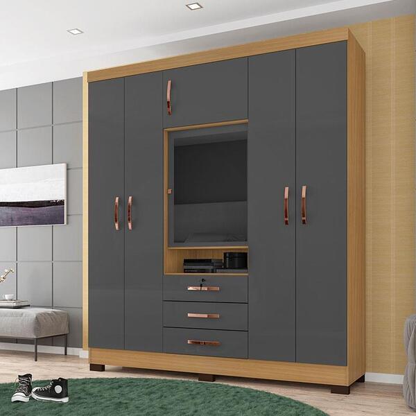 Guarda Roupa Casal Ambiente Imperial Carvalho Americano Grafite - Incorplac | Leroy Merlin