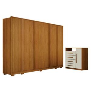 Guarda Roupa Casal Ares 6 Portas Cinamomo Com Cômoda Diamante 4 Gavetas ...