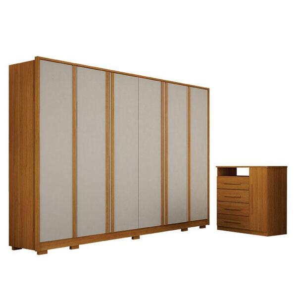 Guarda Roupa Casal Ares 6 Portas Cinamomo Off-white Com Cômoda Diamante ...
