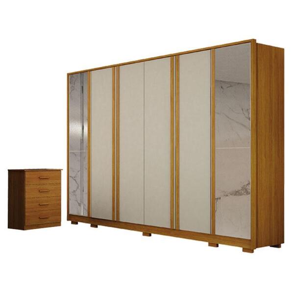 Guarda Roupa Casal Ares 6 Portas Com Espelho Cinamomo Off-white Com ...