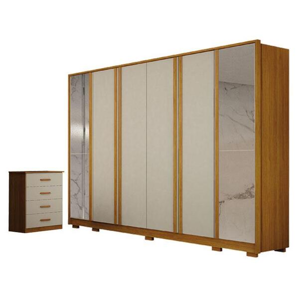 Guarda Roupa Casal Ares 6 Portas Com Espelho Cinamomo Off-white Com ...