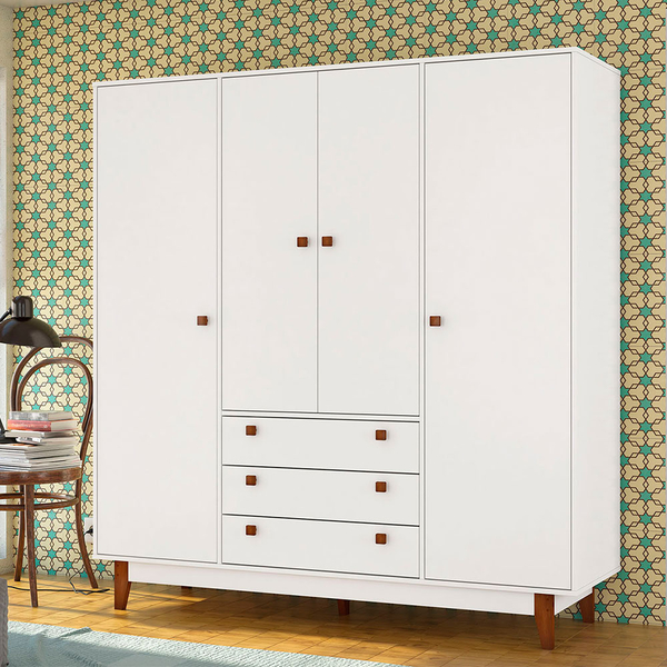 Guarda Roupa Casal Branco 4 Portas Retrô Vintage Ac | Leroy Merlin