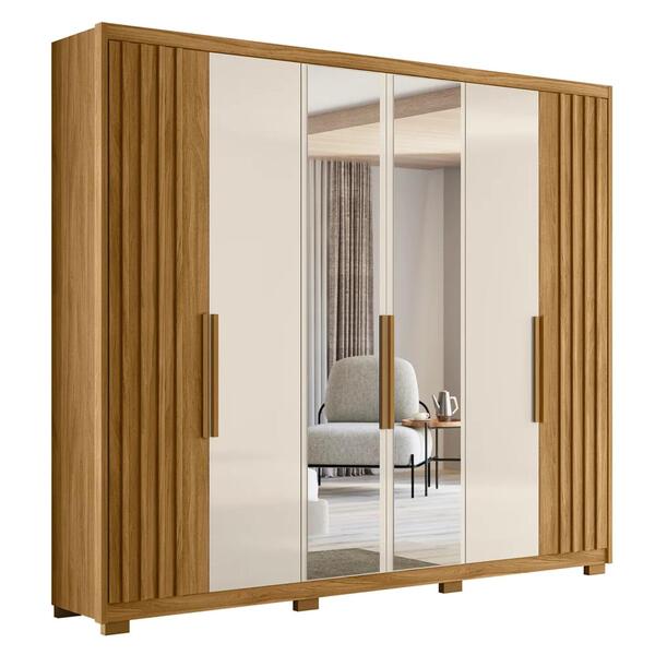 Guarda Roupa Casal Com Espelho 6 Portas 260cm Gaia Z17 Freijó/off White ...