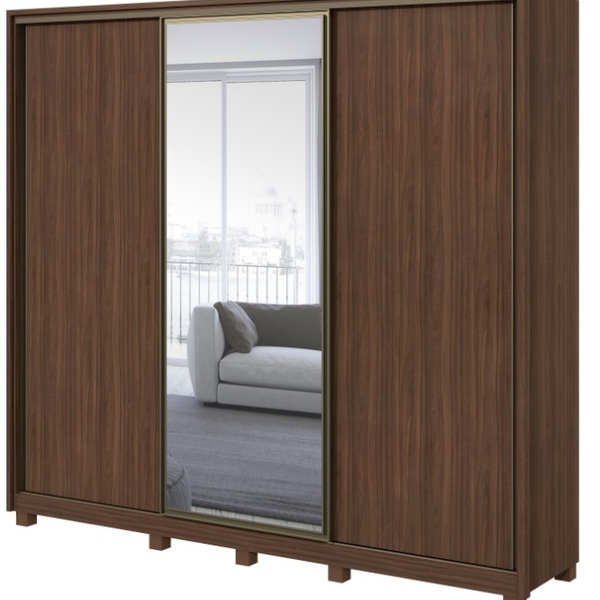 Guarda Roupa Casal Com Pés Com Espelho 3 Portas De Correr 6 Gavetas ...