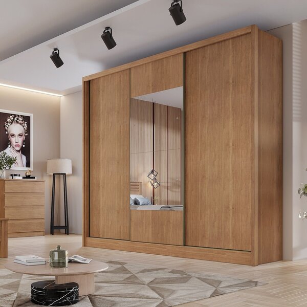 Guarda Roupa Casal Em Mdf Com Espelho 3 Portas 6 Gavetas Montreal Cumaru | Leroy Merlin