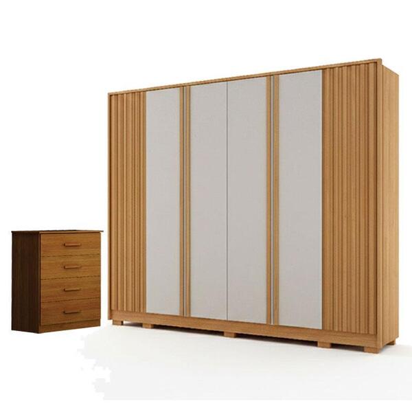 Guarda Roupa Casal Evo 6 Portas Cinamomo E Off-white Com Cômoda Rubi 4 ...