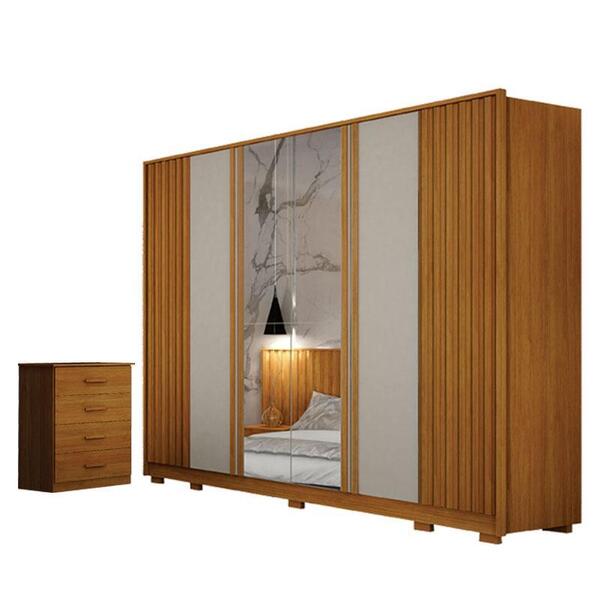 Guarda Roupa Casal Evo 6 Portas Com Espelho Cinamomo E Off-white Com ...
