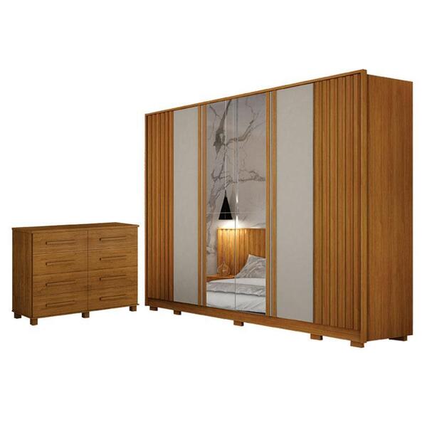 Guarda Roupa Casal Evo 6 Portas Com Espelho Cinamomo E Off-white Com ...