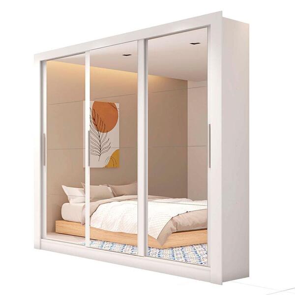 Guarda Roupa Casal Grande 3 Portas Com Espelho Branco Glass | Leroy Merlin
