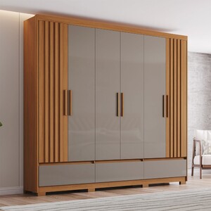 Guarda-roupa Casal Kaian 6 Portas 3 Gavetas Ripado Cinamomo/avelã ...