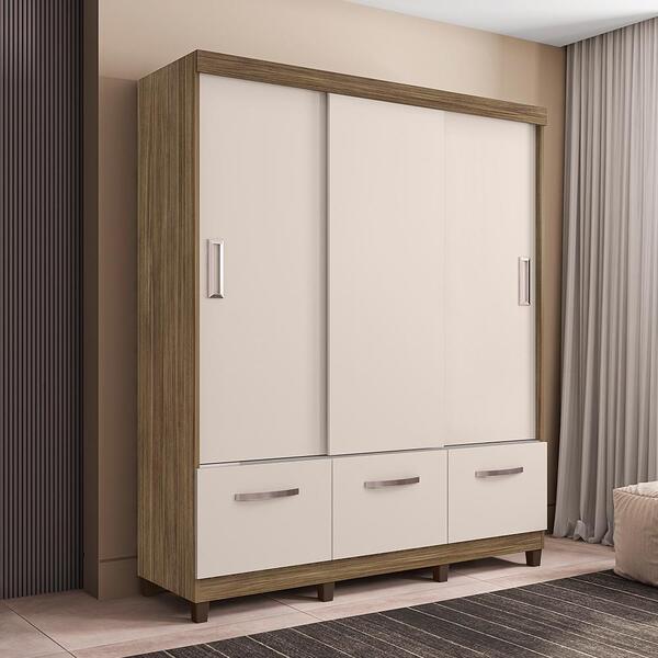 Guarda-roupa Casal Moderno 2 Portas E 3 Gavetas Bege Claro | Leroy Merlin