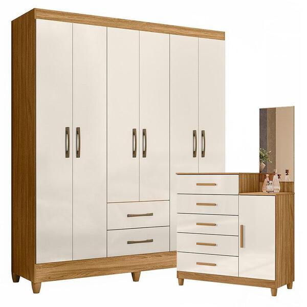 Guarda Roupa Casal Panamá E Cômoda Lisboa Freijó Off White- Moval ...