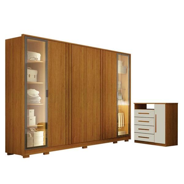 Guarda Roupa Casal Prime 6 Portas Com Led Cinamomo Com Cômoda Diamante ...