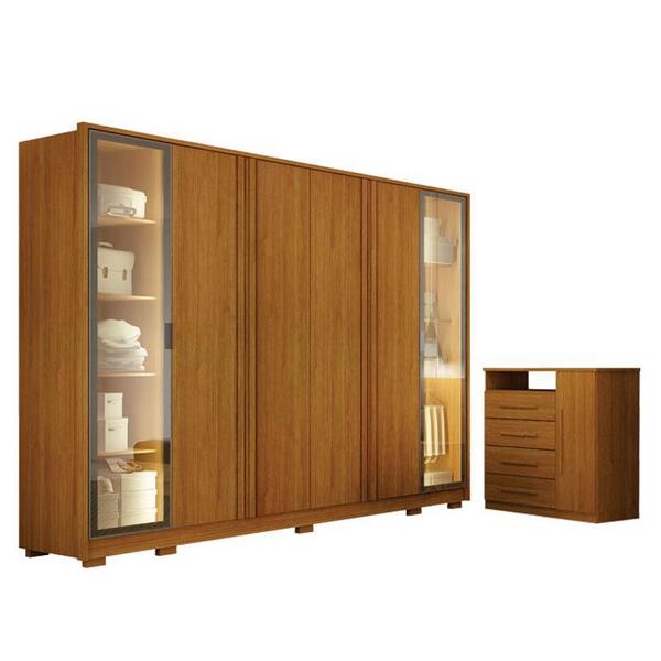 Guarda Roupa Casal Prime 6 Portas Com Led Cinamomo Com Cômoda Diamante ...