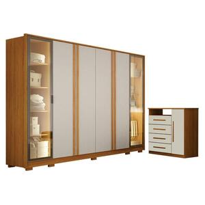Guarda Roupa Casal Prime 6 Portas Com Led Com Cômoda Diamante 4 Gavetas ...