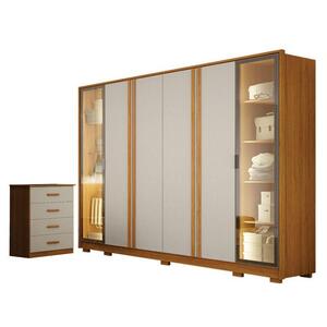 Guarda Roupa Casal Prime 6 Portas Com Led Com Cômoda Rubi 4 Gavetas ...