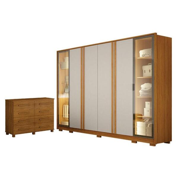 Guarda Roupa Casal Prime 6 Portas Com Led Off White Com Cômoda San ...