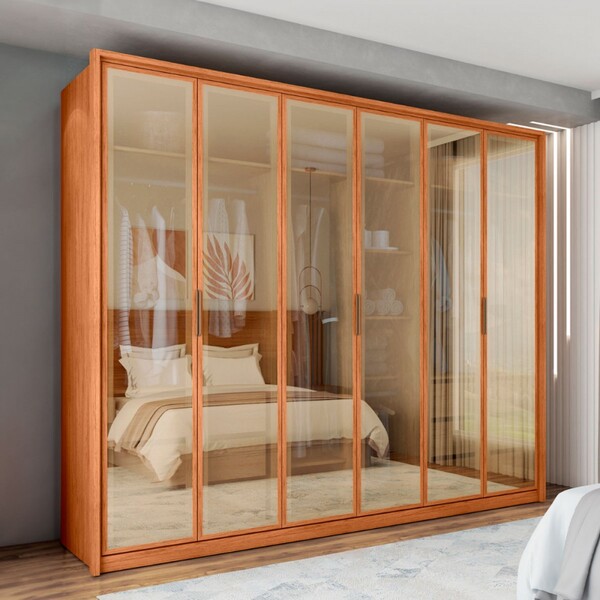 Guarda-roupa Casal Reflex 6 Portas Reflecta 4 Gavetas Freijo - Caemmun ...