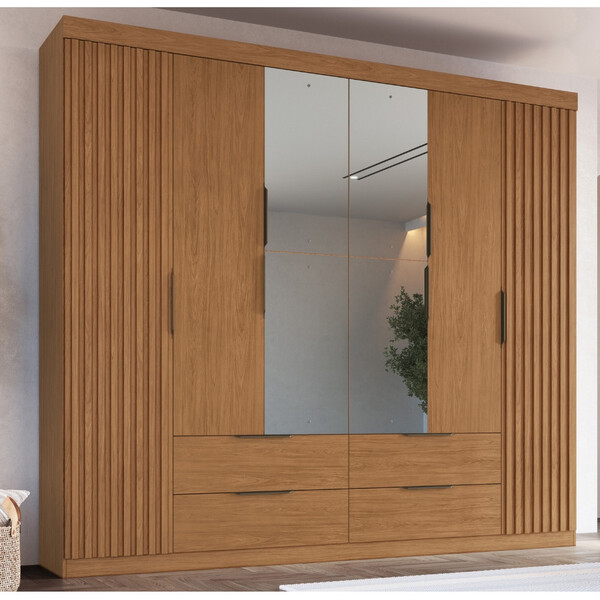 Guarda Roupa Casal Ripado Com Espelho 6 Portas 4 Gavetas Vegas Faimec ...