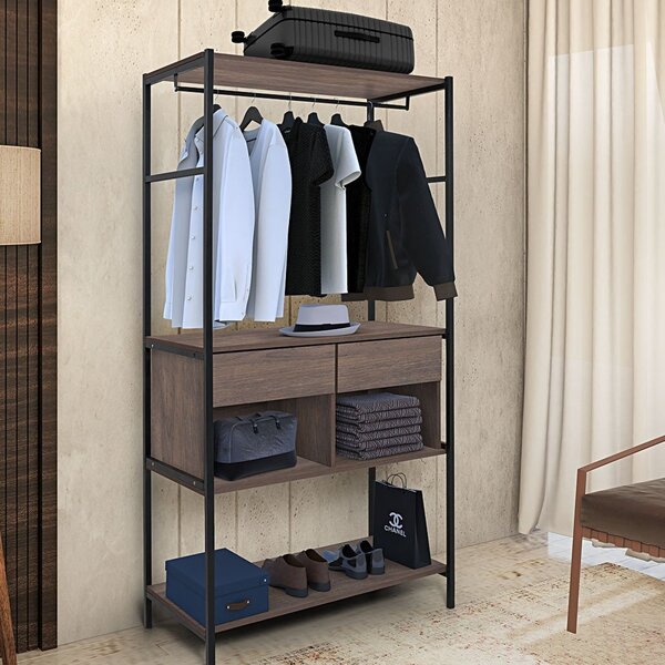 Guarda Roupa Closet 2 Gavetas 2 Nichos 1 Prateleira Madri Preto/amêndoa ...