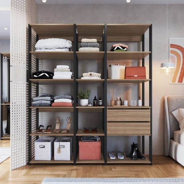 Guarda Roupa Closet 3 Peças Com 2 Gavetas E 14 Nichos Easy Preto ...