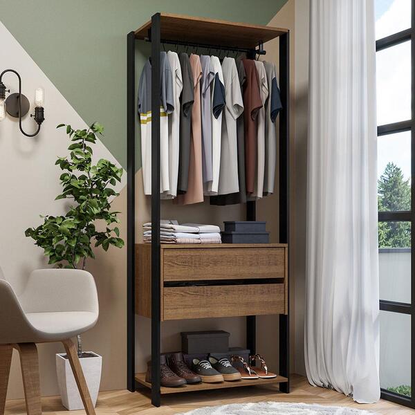 Guarda-roupa Closet Modulado Valencia 2 Gavetas 70cm Rustic/preto ...