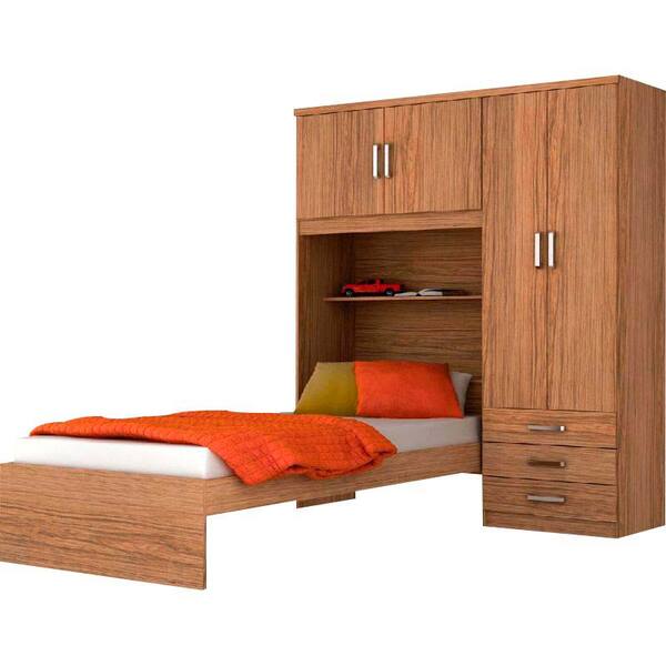 Guarda-roupa Com Cama Solteiro - Henn - Nogal | Leroy Merlin