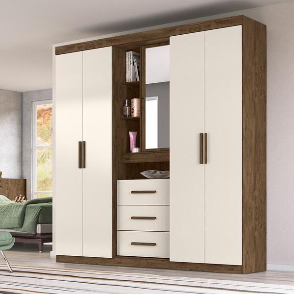 Guarda Roupa Com Espelho No Meio 195cm Castanho Baunilha Kara Shop Jm ...