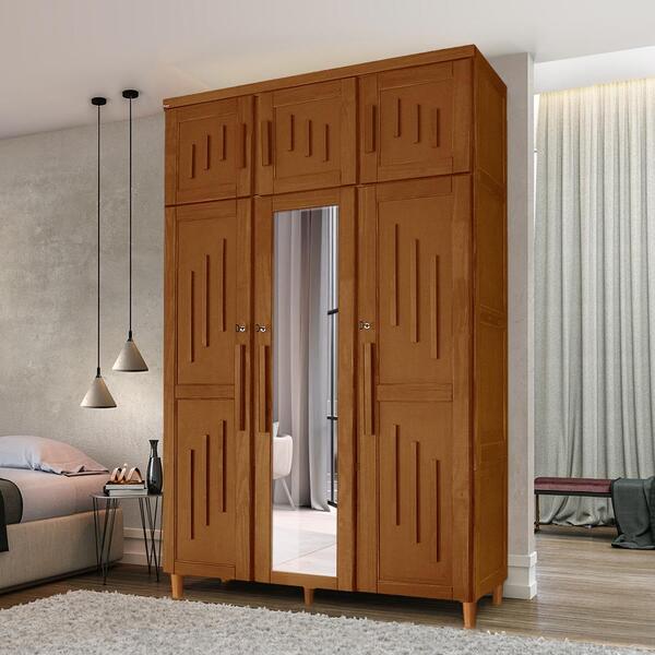 Guarda Roupa Compacto Em Madeira Maciça Com Espelho Castanho Maranhão ...