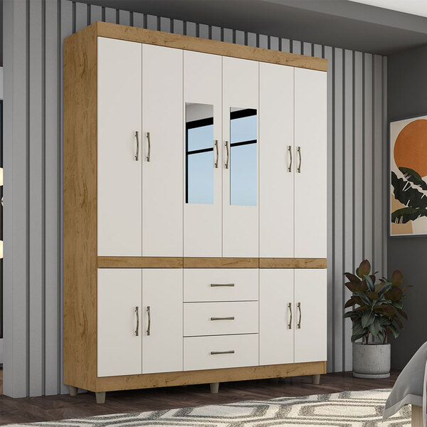 Guarda-roupa De Casal Com Espelho 10 Portas E 03 Gavetas E22103 Freijó ...