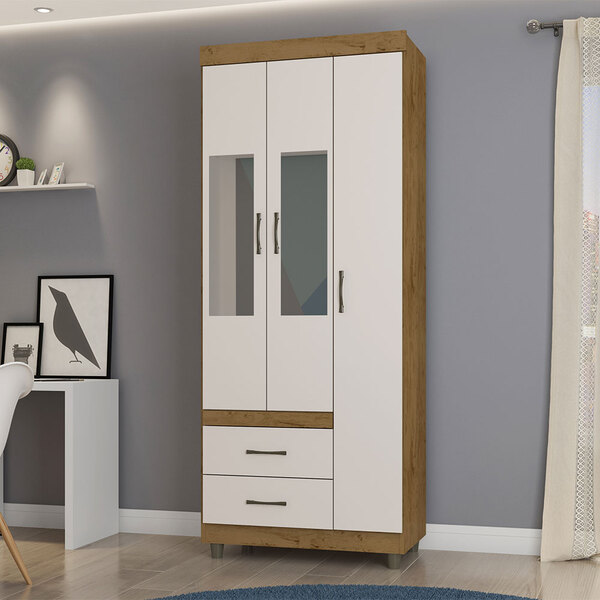 Guarda-roupa De Solteiro Com Espelho 03 Portas E 02 Gavetas E2232 ...