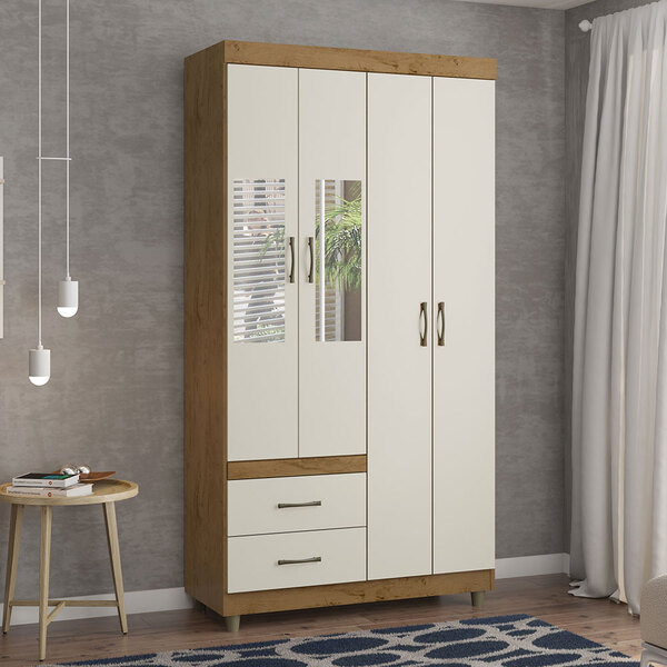 Guarda-roupa De Solteiro Com Espelho 04 Portas E 02 Gavetas E2242 ...