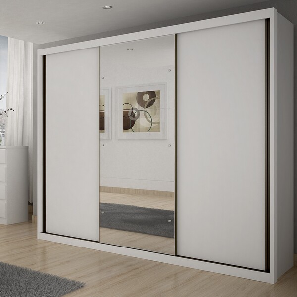 Guarda Roupa Diamond 3 Portas De Correr Com Espelho 8 Gavetas Branco ...