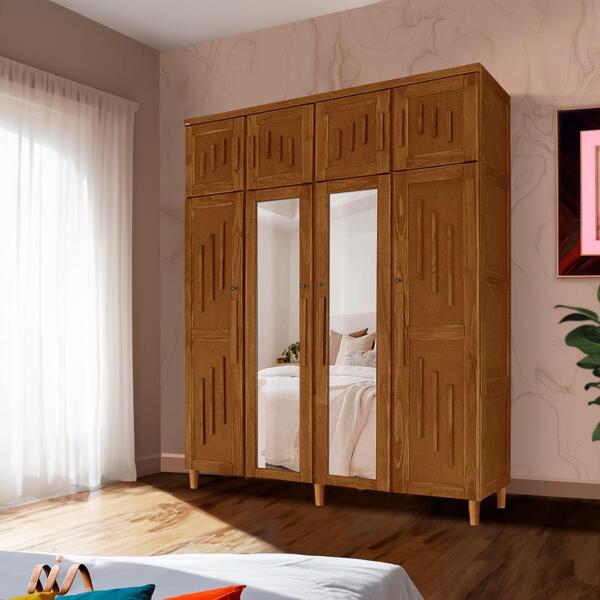 Guarda Roupa Em Madeira Maciça Com 2 Espelhos 8 Portas 2 Gavetas 163cm ...