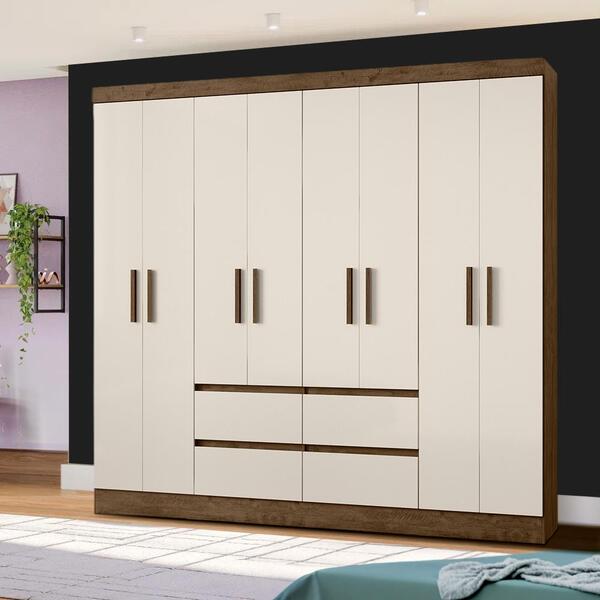 Guarda Roupa Grande 8 Portas 4 Gavetas 216cm Castanho Off White Trym ...