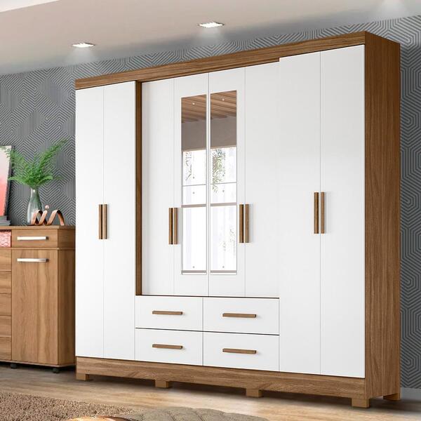 Guarda Roupa Grande Com Espelho 8 Portas 237cm Naturale Branco Finn ...