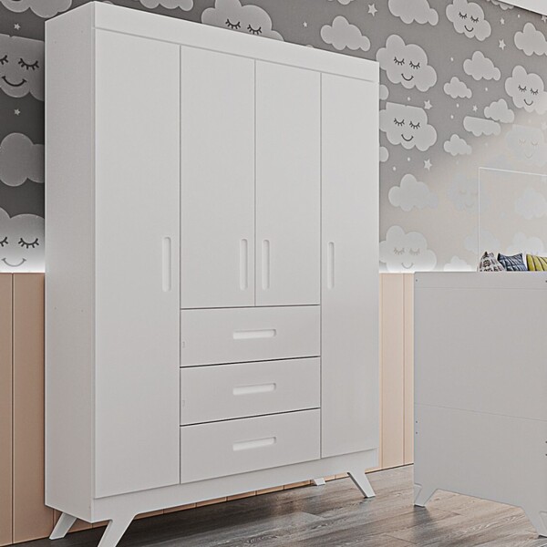 Guarda-roupa Infantil 04 Portas E 03 Gavetas 100% Mdf Maya Branco ...
