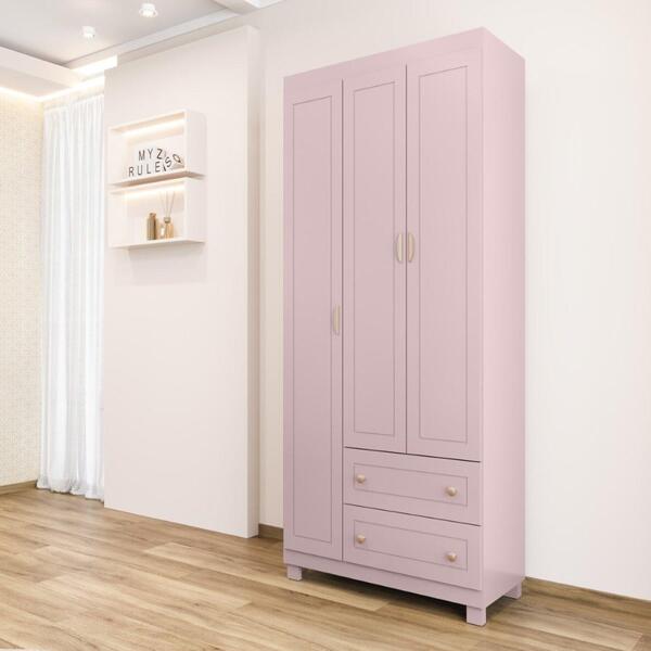 Guarda Roupa Infantil 3 Portas 2 Gavetas Údine Retro Rosa | Leroy Merlin