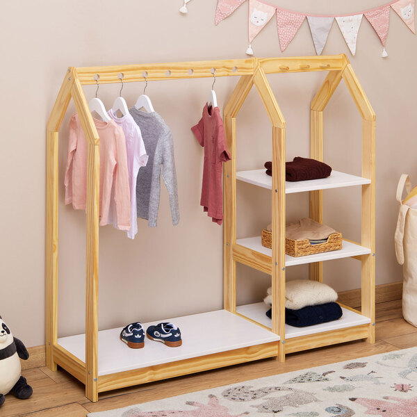 Guarda Roupa Infantil Arara Madeira Montessoriana Natural Branco Sally ...