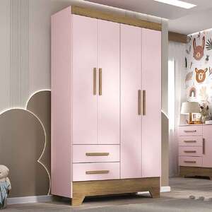 Guarda Roupa Infantil Colorir 4 Portas 2 Gavetas Rosa/ Nature - Moville ...