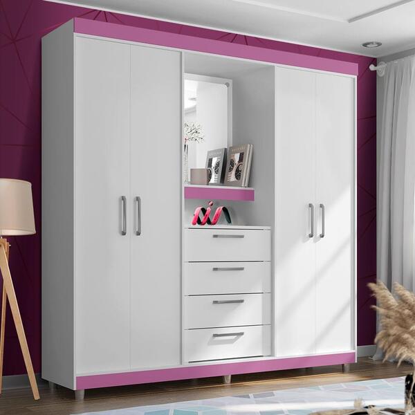 Guarda Roupa Infantil Com Espelho Capelinha Branco Lilas 22185 Araplac ...