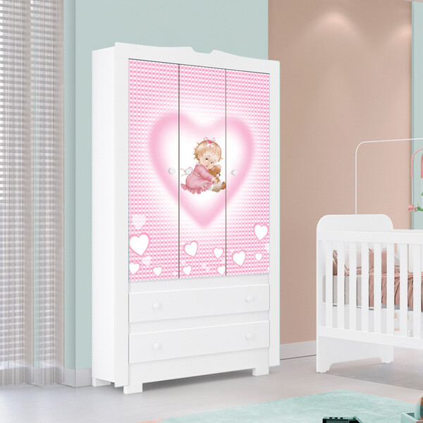 Guarda-roupa Infantil Happy Baby Love Em Mdf Com 3 Portas 2 Gavetas E ...