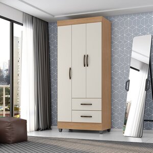 Guarda Roupa Solteiro Com Espelho 2 Portas 6 Gavetas 133cm Chicago Cinamomo/off White | Leroy Merlin