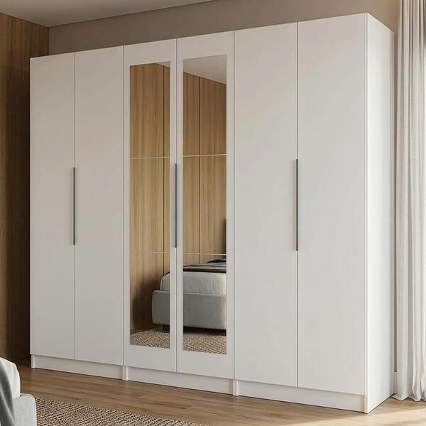 Guarda-roupa Modulado 240 Cm 6 Portas Com Espelhos 6 Gavetas Branco Neo ...